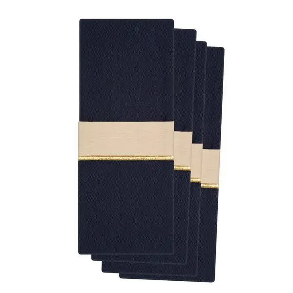ROUMÉLIE ORIENTALE Midnight Shine Navy Detailed Cotton Cutlery Pouch Set Of Four - Blue