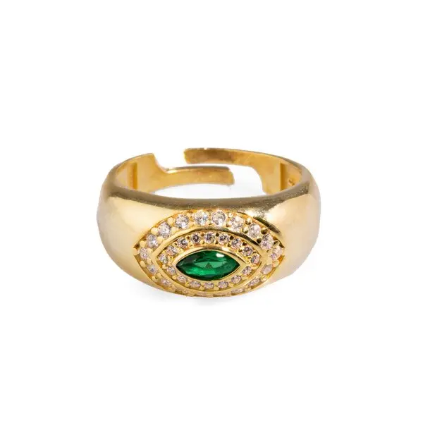EBRU JEWELRY Emerald & Diamond Vermeil Statement Ring - Gold/green