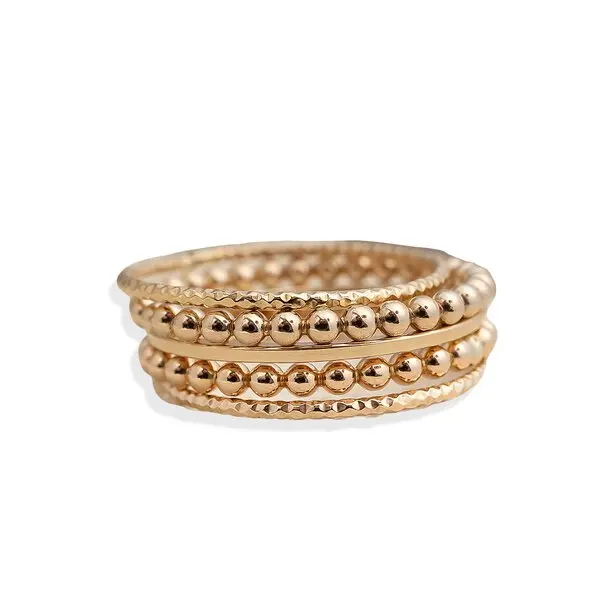 KATE KOEL Stackable Beaded Textured Band Rings Set - Gold