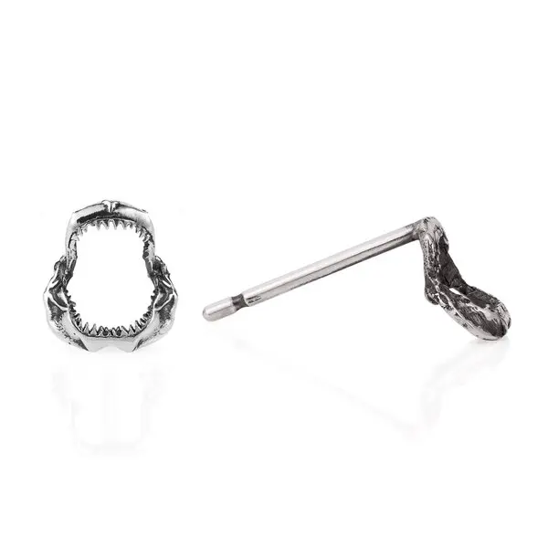 LEE RENEE Shark Jawbone Stud Earrings - Silver