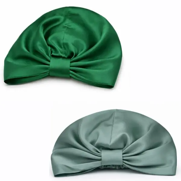 HI SILK Set Of Two Double-layer Silk Bonnets - Green