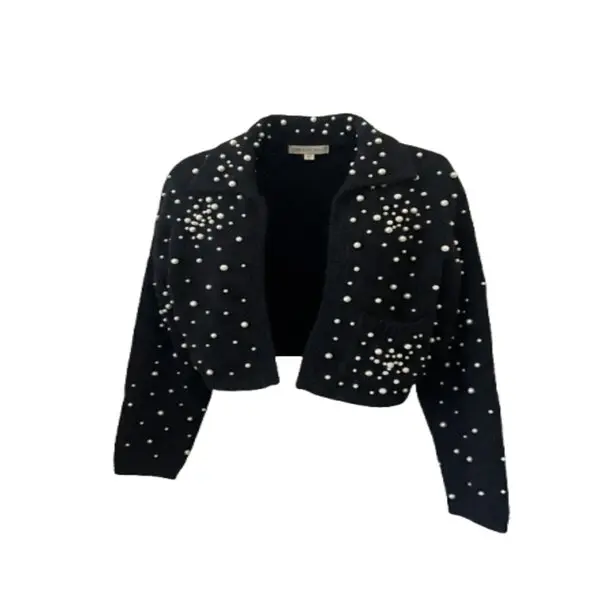 Saachi Pearl Collared Open Cardigan - Black