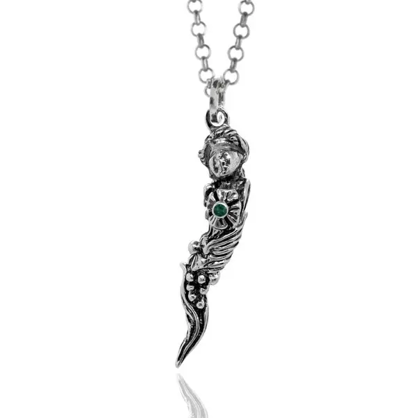 UNALOE Sterling Silver Goddess Of Fortune Necklace With Natural Emerald - Silver/green