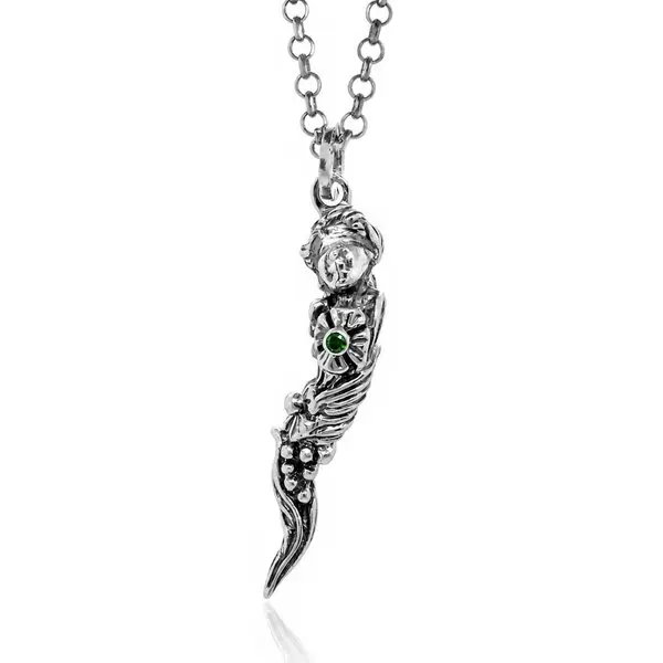 UNALOE Sterling Silver Goddess Of Fortune Necklace With Natural Emerald - Silver/green