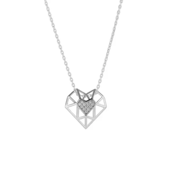 SPERO LONDON Geometric Heart Pendant Necklace - Silver