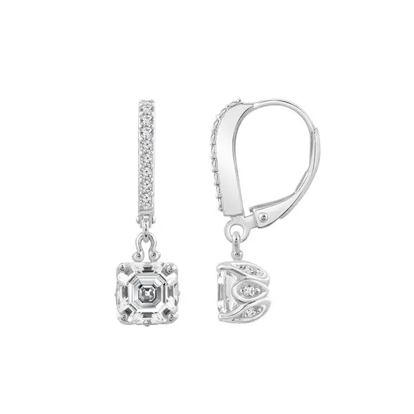 DIAMONBLISS Silver Plated Swarovski Zirconia Asscher Cut Earrings - White