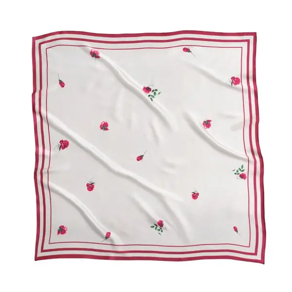 RAINSISTERS White / Red Large Red Floral Natural Silk Scarf - White/red