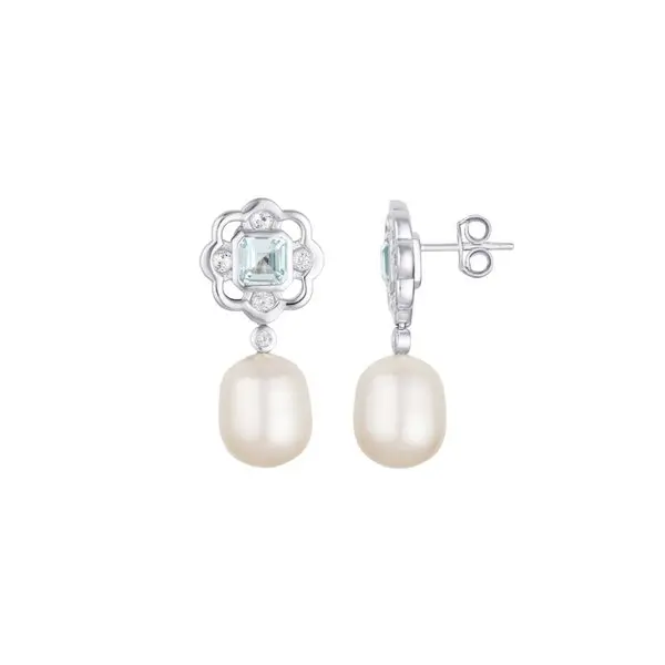 LULU B LONDON Topaz And Pearl Flower Drop Earrings - Blue