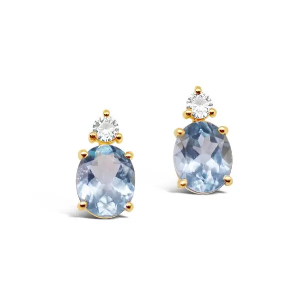 GEM BAZAAR JEWELLERY Oval Blue Topaz And Cubic Zirconia Drop Earrings In 18k Gold Vermeil - Blue/gold/white
