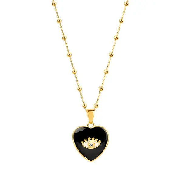 KARMA AND LUCK Heart Evil Eye Necklace - Black/gold