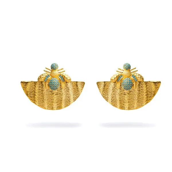 EBRU JEWELRY Gold Plated Turquoise Honey Bee Earrings - Gold/blue