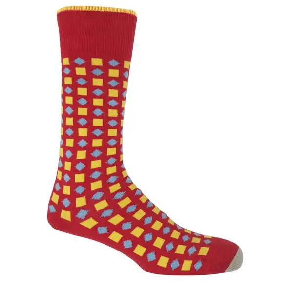 PEPER HAROW - MADE IN ENGLAND Diamond Pattern Crew Socks - Red