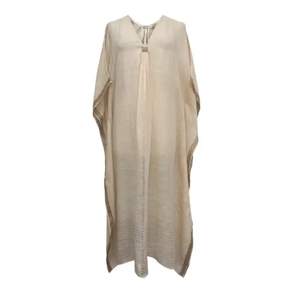 JOSHI Linen Kaftan With Metallic Border - Gold