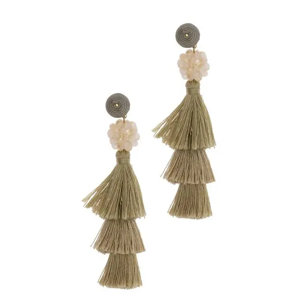 Saachi Crystal Cluster Tassel Earrings - Brown