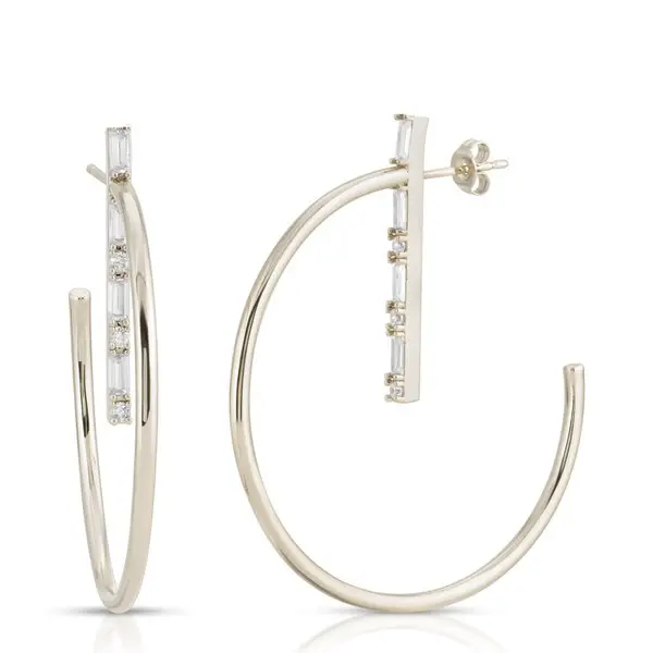 GLAMROCKS JEWELRY Baguette Bar Hoop Earrings - Silver