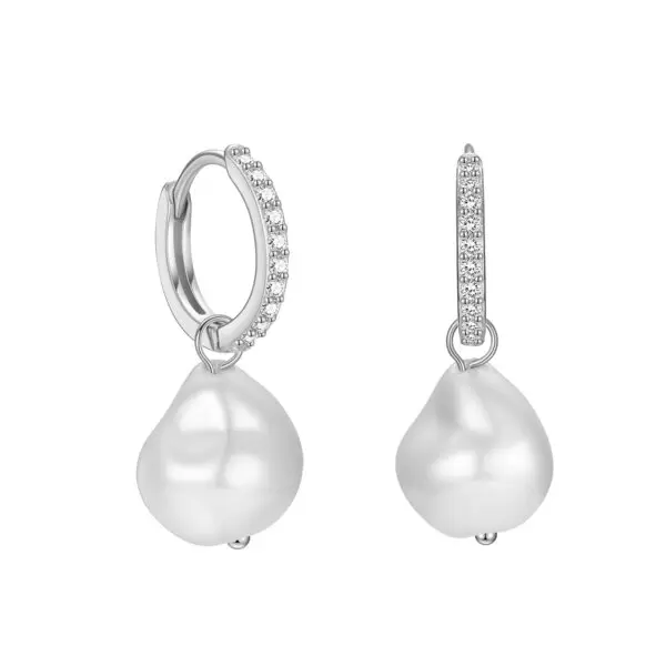 ANGEL BAROCCO Detachable Diamond Huggie Baroque Pearl Earrings - Silver