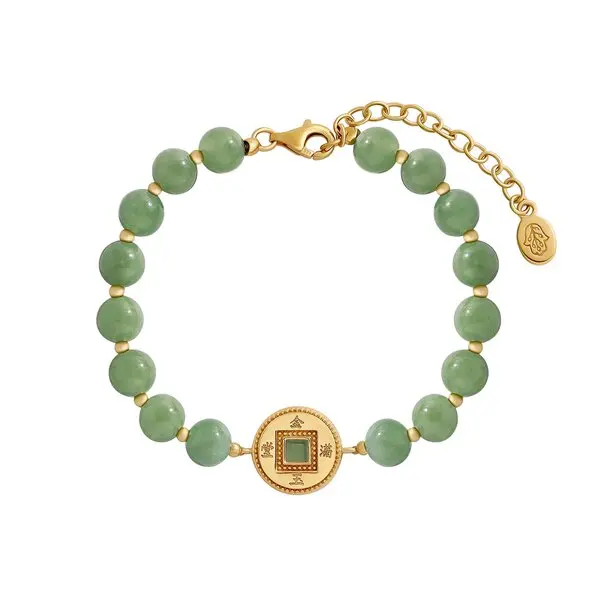 KARMA AND LUCK Golden Fortune Jade Lucky Coin Bracelet - Green/gold
