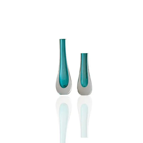 MARLETH Set Of Two Murano Colored Glass Vases – Turquoise Teardrop Core