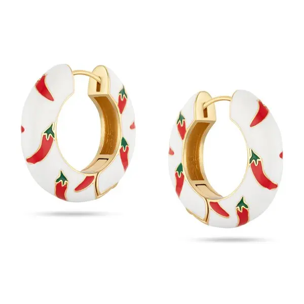 ARCTIC FOX & CO. Chilli Gold Ceramic Hoop Earrings - Gold/white/red