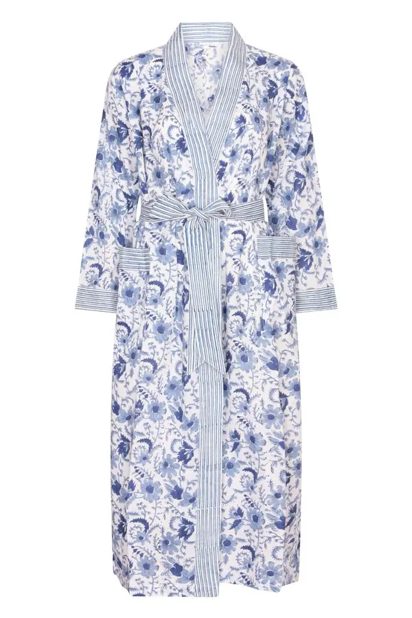 NOLOGO-CHIC Hand Printed Cotton Kimono Robe Cornflower - Blue
