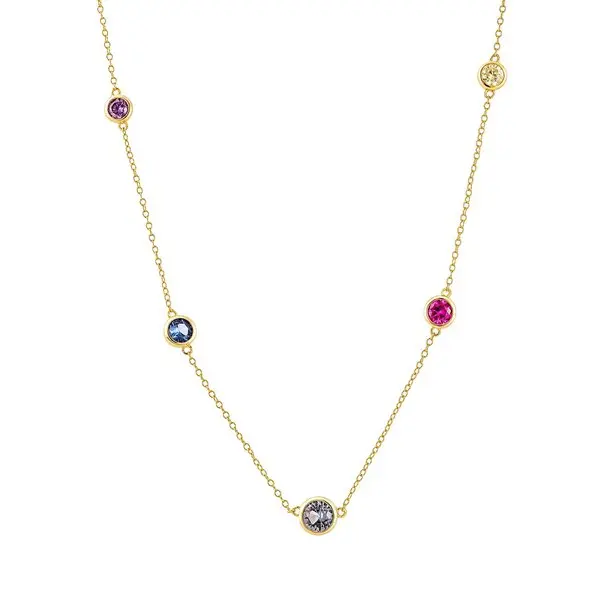 HARFI Multi Gemstone Gold Plated Necklace - Gold/blue