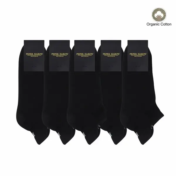 PEPER HAROW - MADE IN ENGLAND Organic Trainer Sport Socks – Five Pair Bundle - Black
