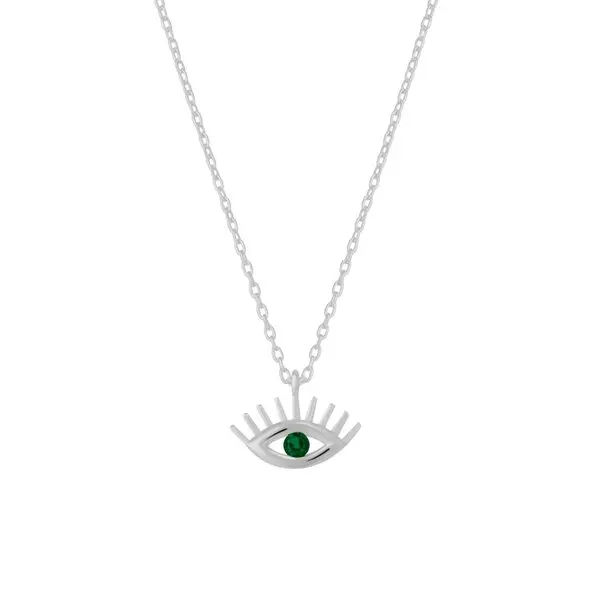 SPERO LONDON Sterling Silver Evil Eye Necklace - Silver/green