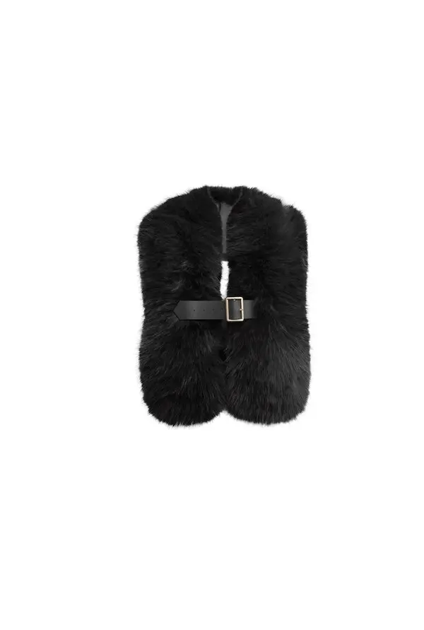 JAMES LAKELAND Faux Fur Collar With Buckle - Black
