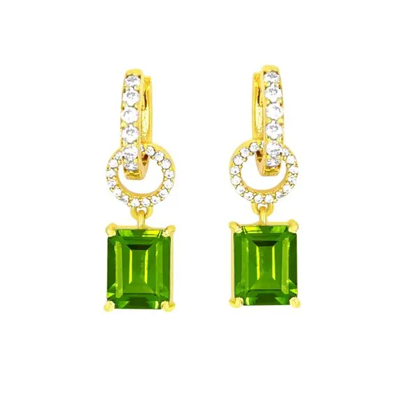 GEM BAZAAR JEWELLERY Peridot And Zirconia Drop Earrings - Gold/green/white