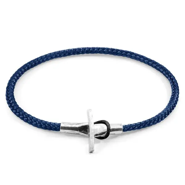 ANCHOR & CREW Navy Cambridge Silver & Rope Bracelet - Blue