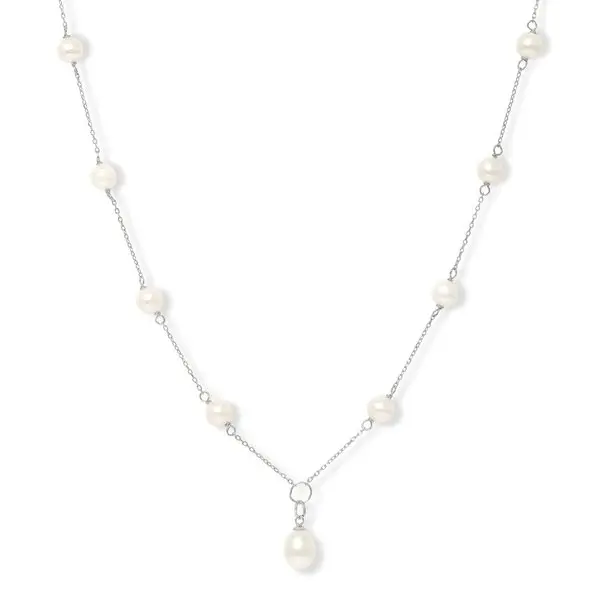 PEARLS OF THE ORIENT ONLINE Gratia Fine Silver Necklace With Cultured Freshwater Pearls And Pendant Drop - White