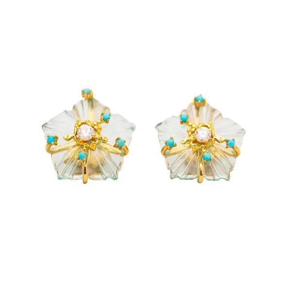 WJY STUDIO LONDON Dewdrop Bloom Floria Diamond Engraved Crystal & Turquoise Earrings - Gold/blue/purple