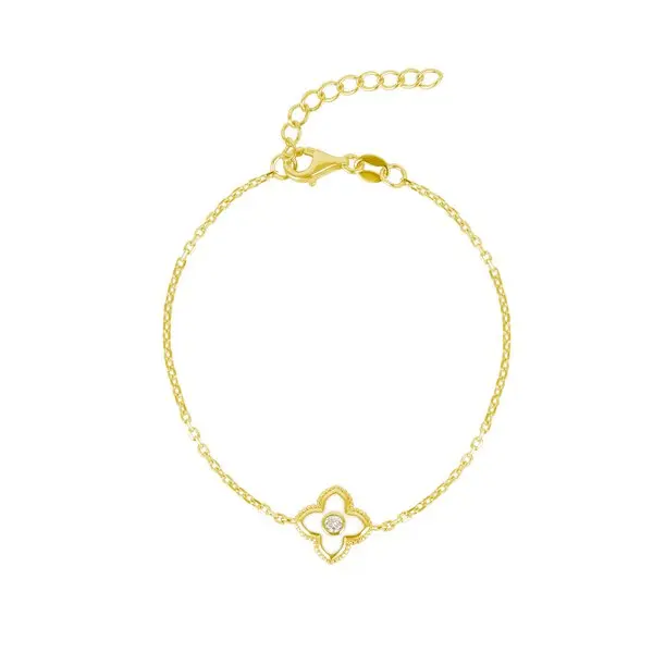 SPERO LONDON White Enamel Clover Sterling Silver Bracelet - Gold
