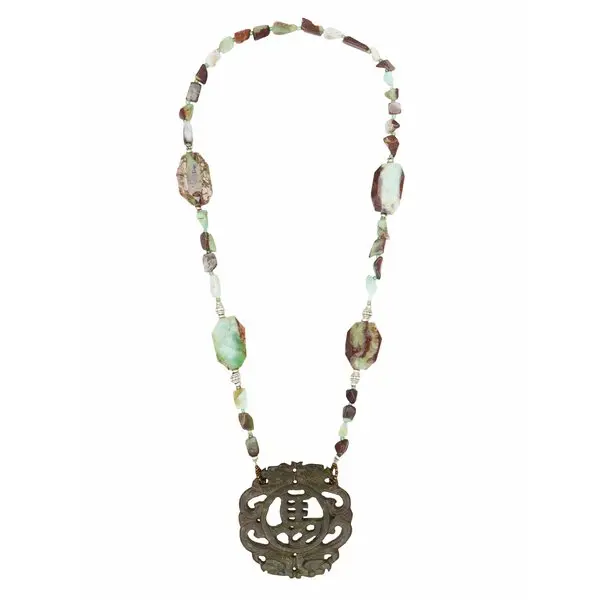 BESS MADRID Satsuki Jade And Chrysoprase Necklace - Green/brown/silver