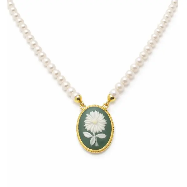 VINTOUCH ITALY Porcelain Aster Cameo And Pearl Necklace - Green/white/gold