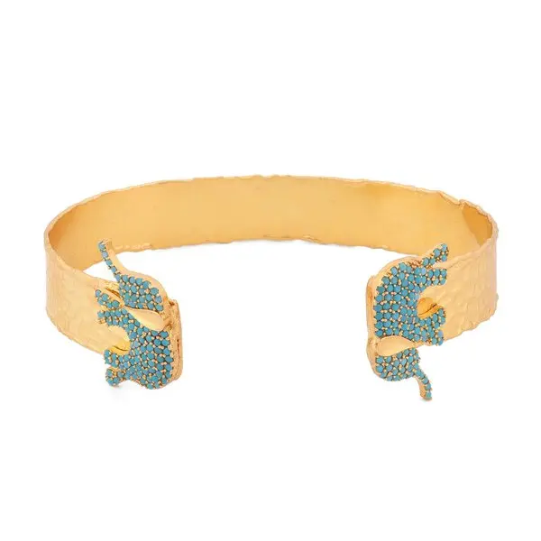 EBRU JEWELRY Guardian Turquoise Elephant Cuff Bracelet - Gold/blue