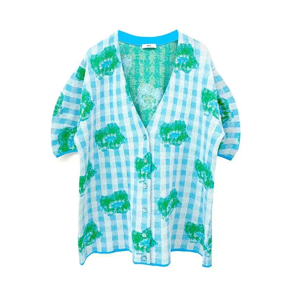 ARTO. Arto Floral Daisy Knit Top - Green/blue/white