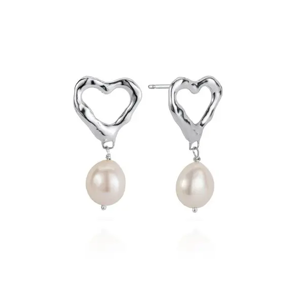 LULU AND BOO JEWELLERY Sterling Silver Heart Stud Earrings With Pearl - Silver/white