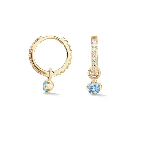 DOWER & HALL 9k Yellow Diamond Huggie Hoop Earrings With Aquamarine Drops - Gold