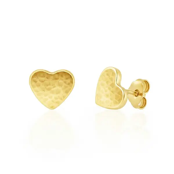 UNALOE Vermeil Hammered Heart Stud Earrings - Gold