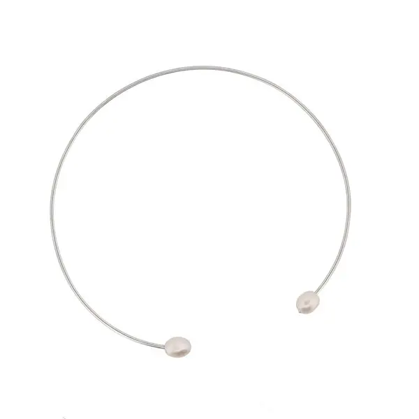SILVER MOON Sterling Wire Necklace With Pearls - Silver