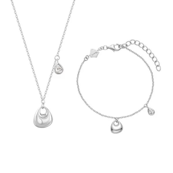 VANCHI Nora Double Pendant Necklace And Bracelet Set - Silver