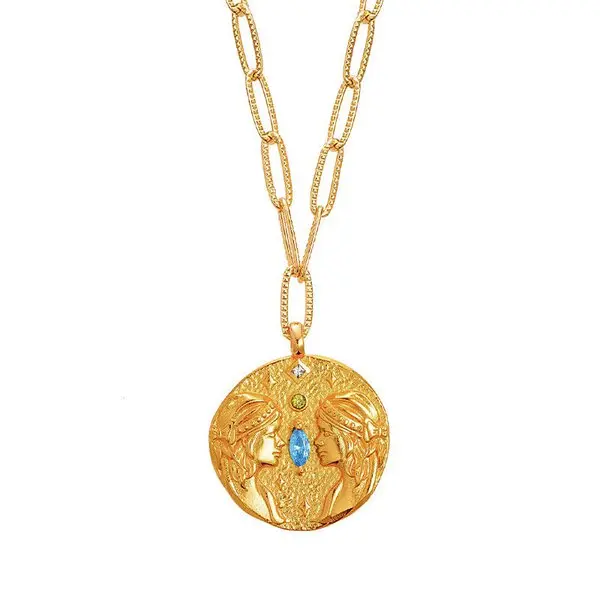 AUROZIA Constellations Gemini Double-sided Coin Pendant Necklace - Gold