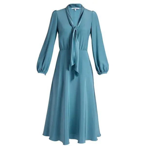 Santorelli Jenn Long Sleeve Silk Midi Tie-neck Dress