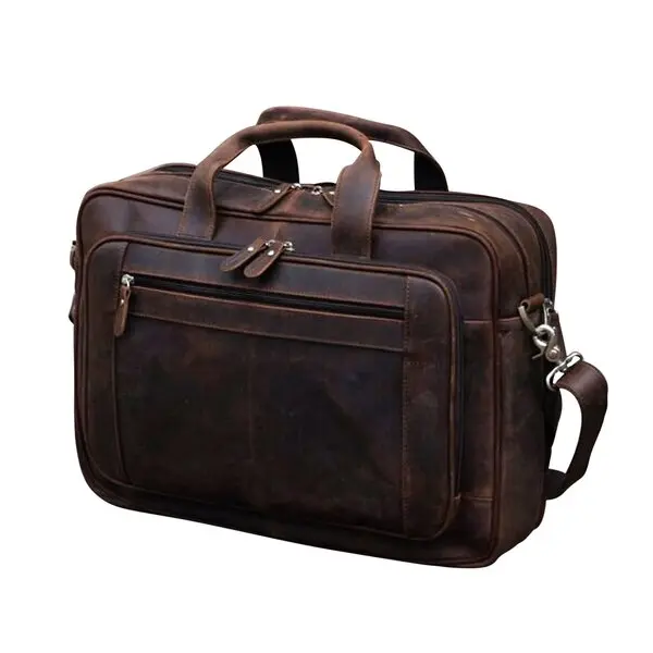 TOURI Genuine Leather Briefcase With Luggage Strap