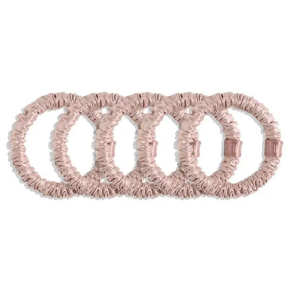6FIFTYTWO® Pure Mulberry Silk Slim Scrunchies Set Of 5 - Pink