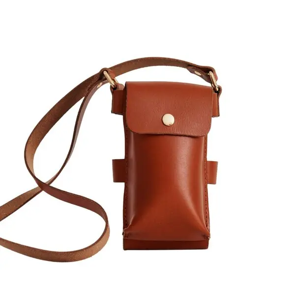 VIDA VIDA Leather Water Bottle And Phone Holder Tan - Brown
