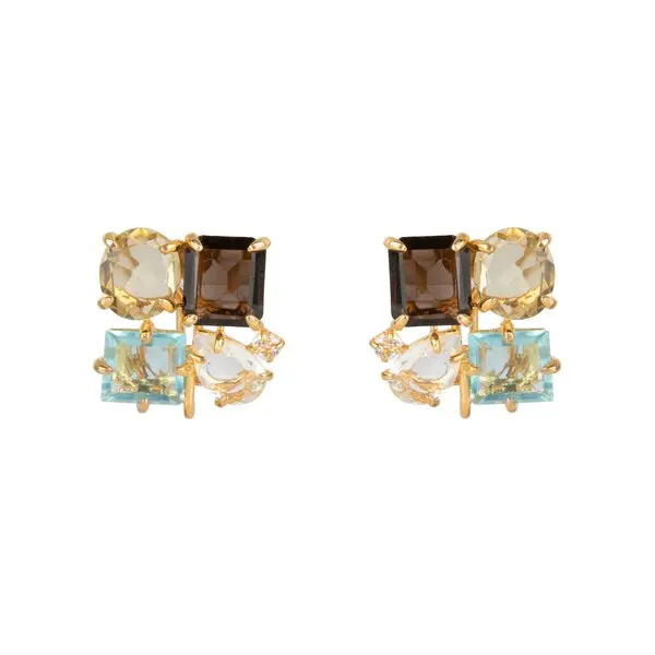 Bounkit Cora Smoky Quartz Clip On Stud Earrings - White