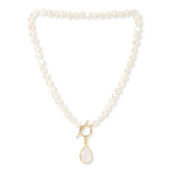 PEARLS OF THE ORIENT ONLINE Cultured Freshwater Pearl And Rose Quartz Drop Necklace - White/pink
