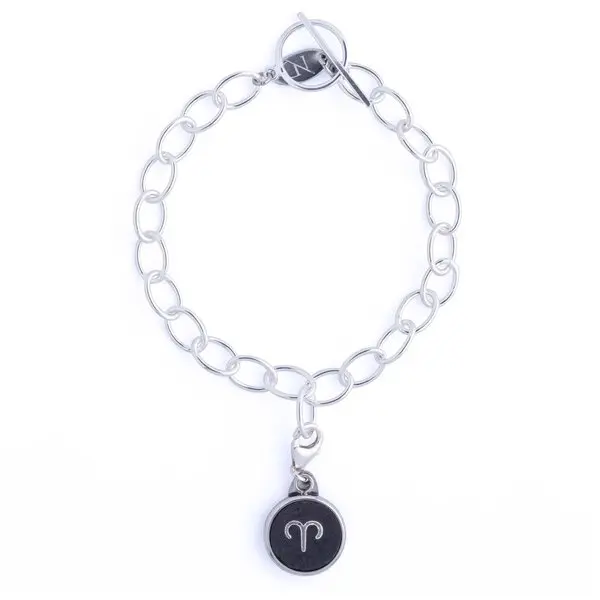 N'DAMUS LONDON Aries Zodiac Sterling Silver & Leather Curb Bracelet - Silver/black